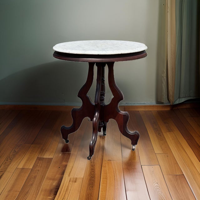 Antique Victorian Rococo Revival Oval Marble Top End Table C. 1860 ...