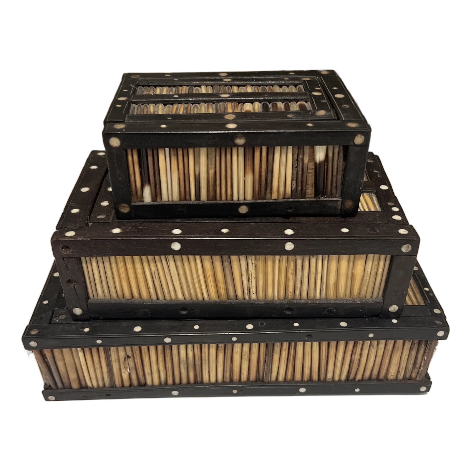 Antique Porcupine Quill Stacking Boxes | Chairish