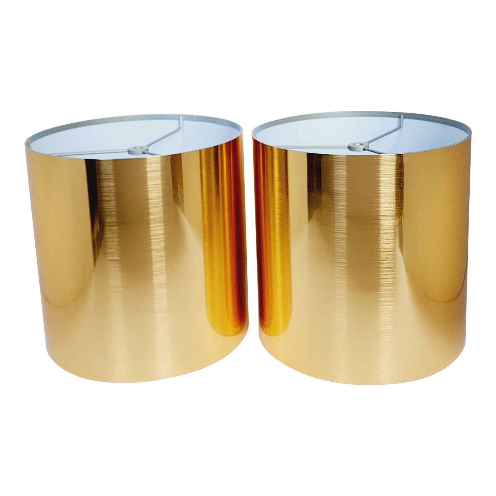 Gold Finish Drum Lamp Shades-A Pair | Chairish
