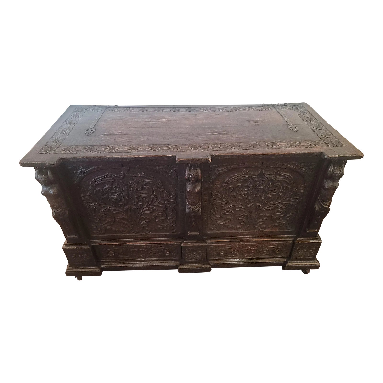 Antique Jacobean 17th Century Cassone Coffer Baroque Trunk Flemish ...