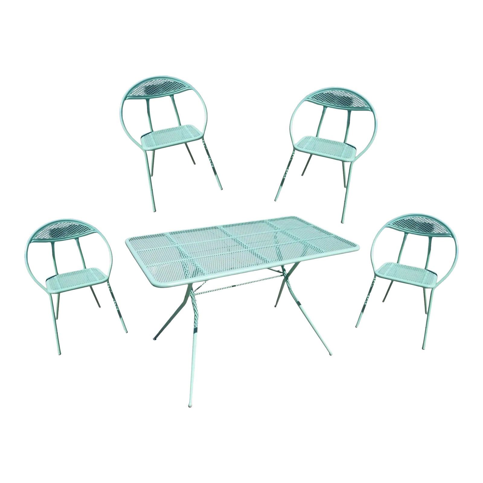 Mid-Century Aqua Turquoise Steel Outdoor or Patio Dining Set With Four ...