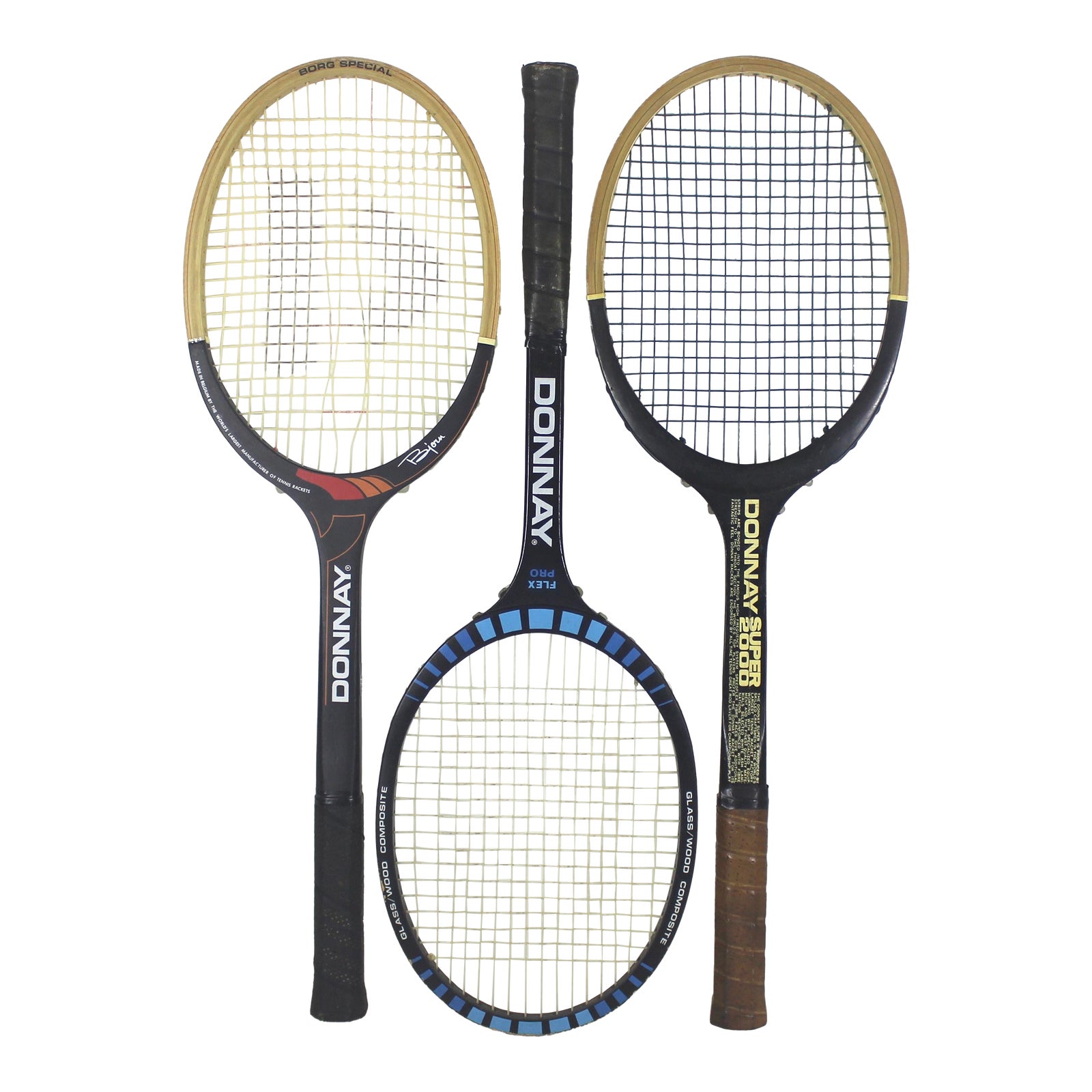 Curated Set of Black Vintage Tennis Rackets for Designer Decorating ...