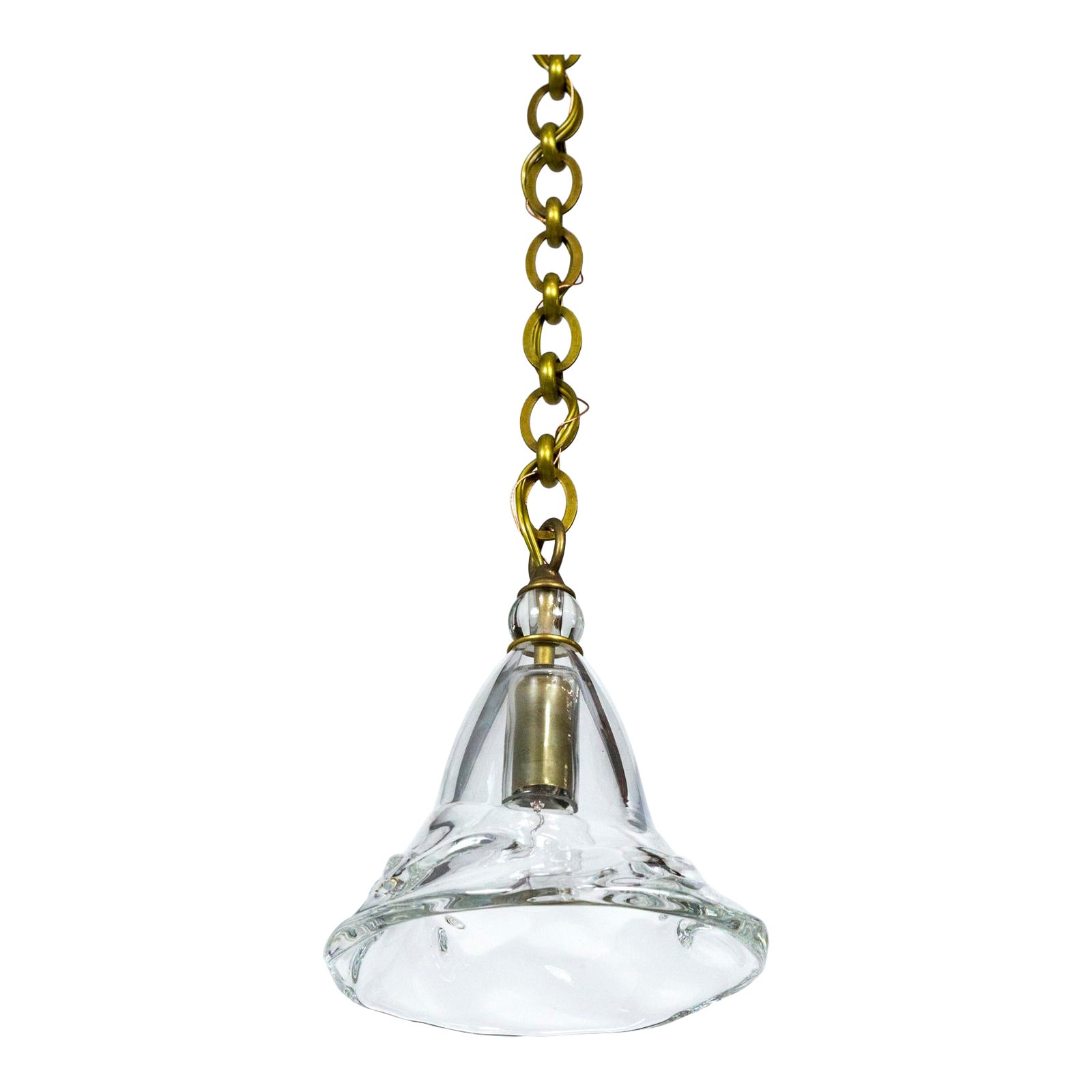Contemporary Hand Blown Clear Bell Pendant Light on Long Brass Chain ...