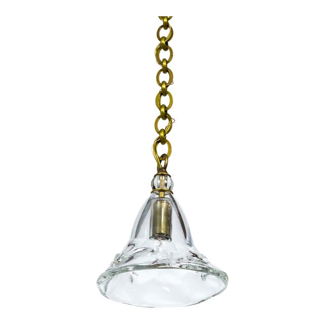 Contemporary Hand Blown Clear Bell Pendant Light on Long Brass Chain ...