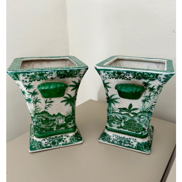 Vintage Green Chinoiserie Cachepots - a Pair | Chairish