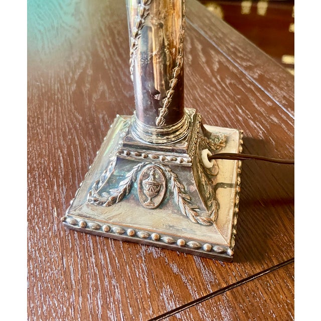 19th C. English Sheffield Silver Plate Candlestick Table Lamp | Chairish