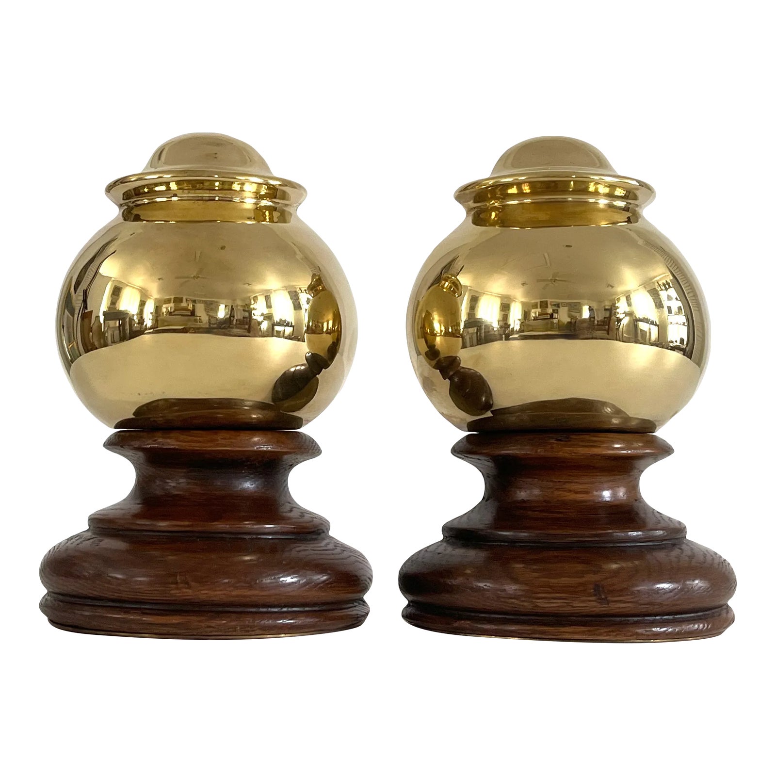Sarreid Finial Brass and Wood Bookends | Chairish
