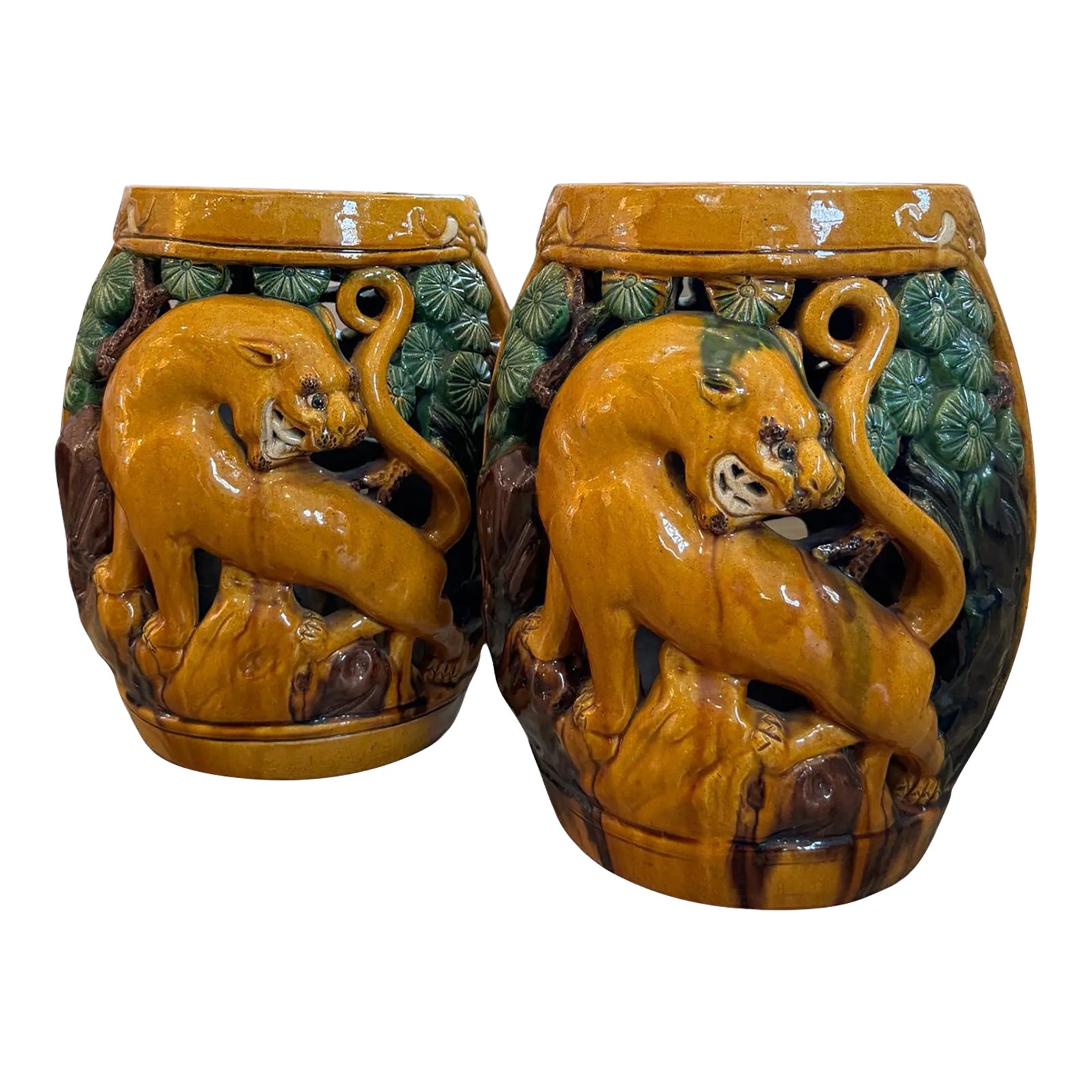 Vintage Mid-Century 1960s Chinese Tiger Garden Stools - Set of 2 | Chairish