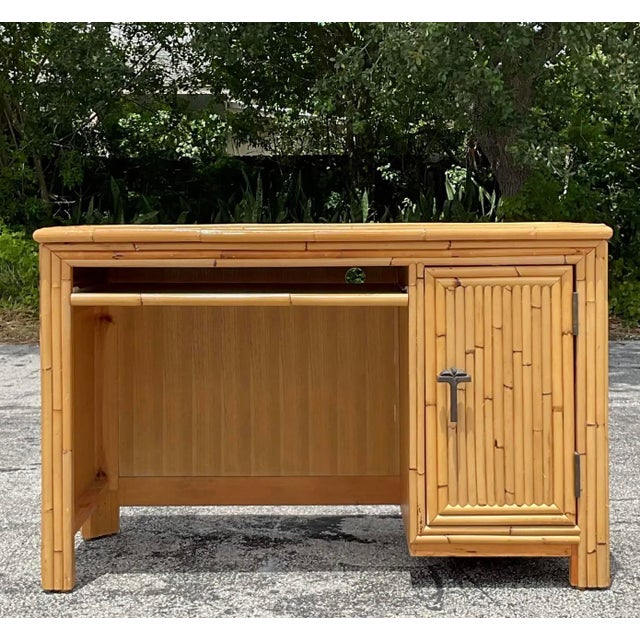 Vintage Coastal Palm Bamboo Desk | Chairish