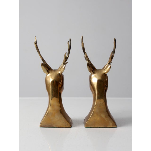 Vintage Large Brass Stag Deer Bookends Pair | Chairish
