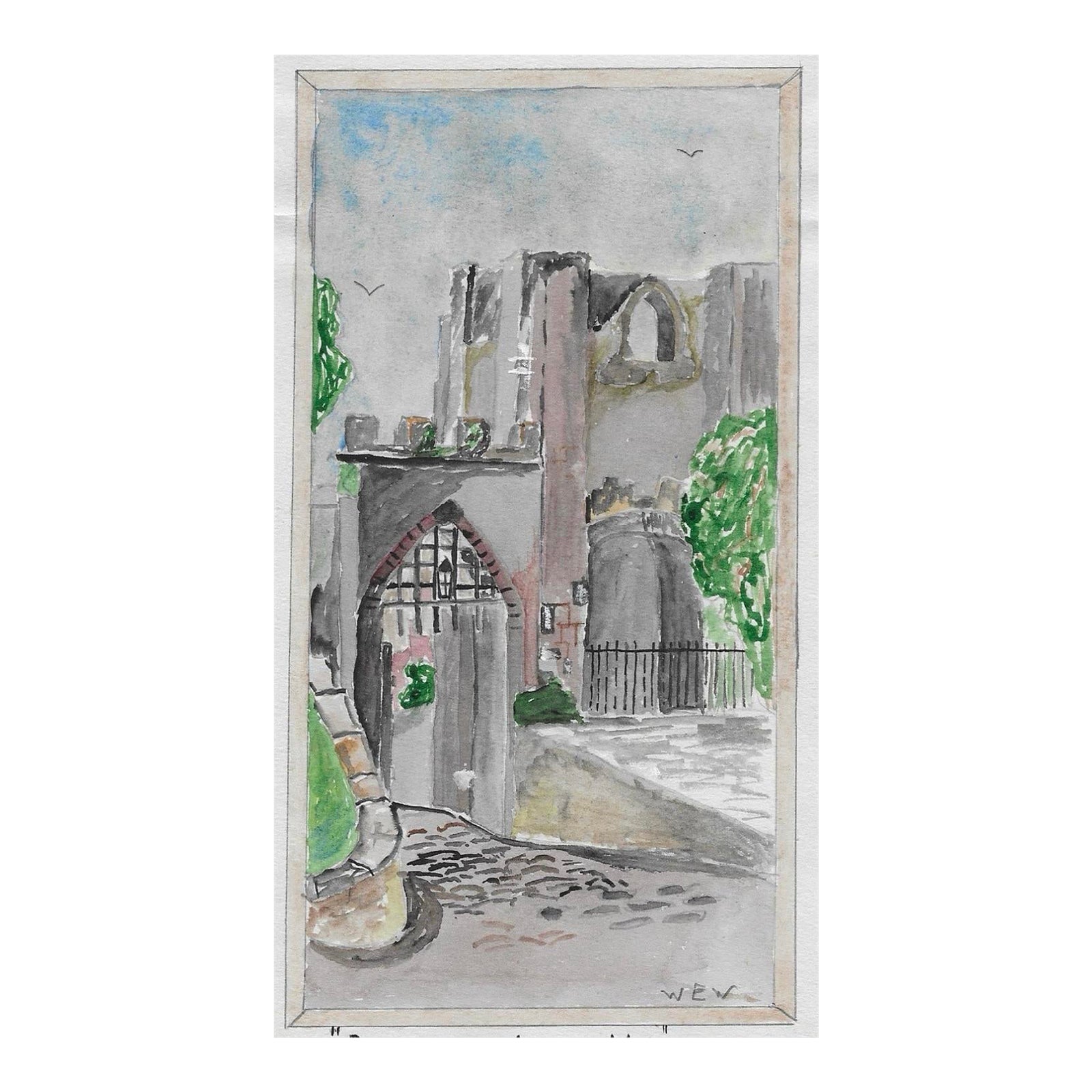 1943 William Wood Rougemont Castle Exeter Watercolor | Chairish
