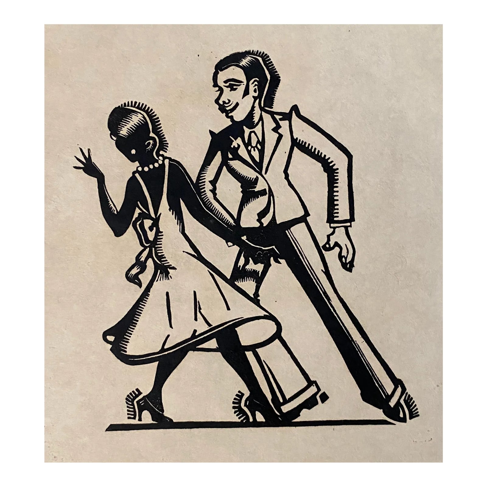 1940s Dancing Couple Linocut | Chairish