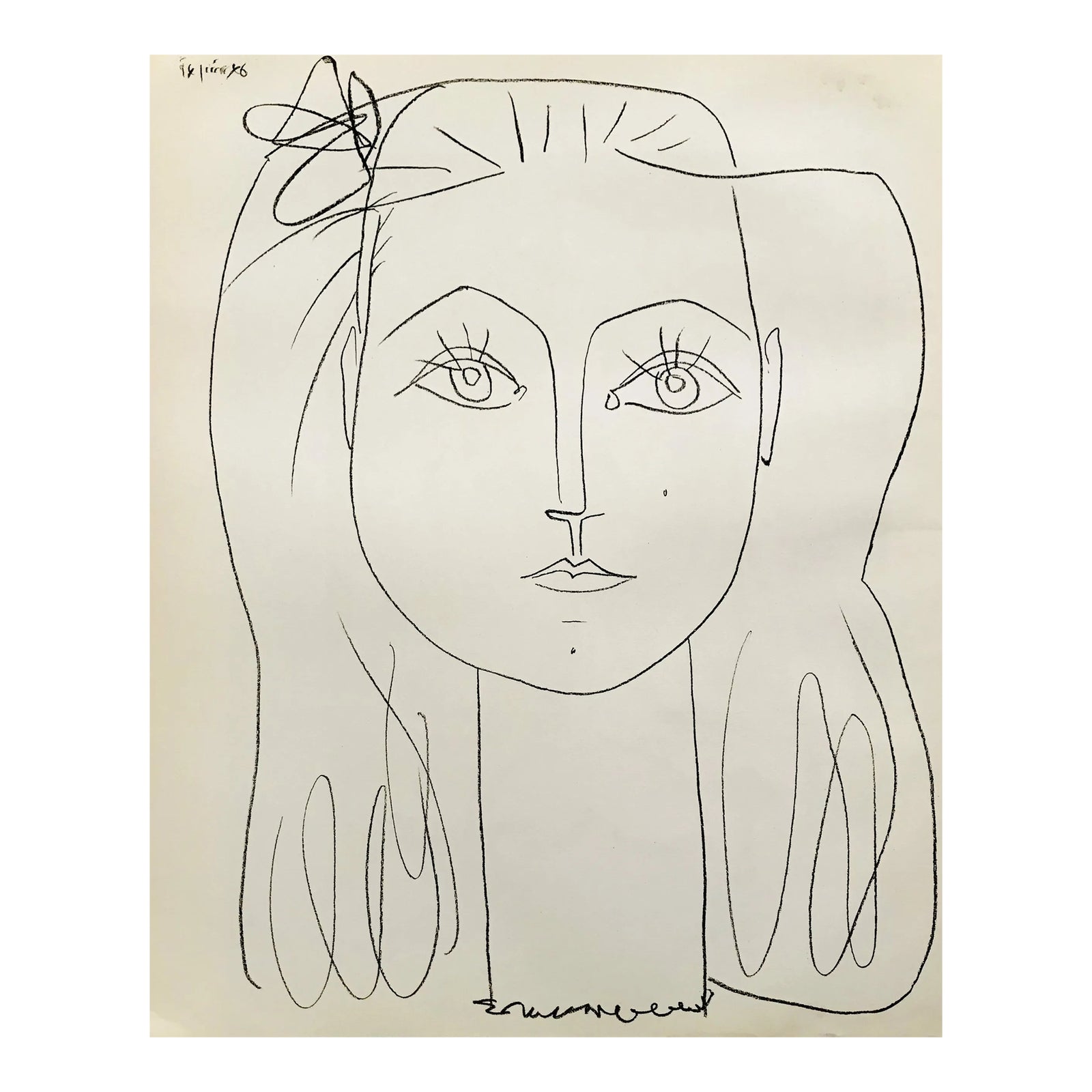 1959 Picasso Lithograph Frances With Bow in Hair | Chairish