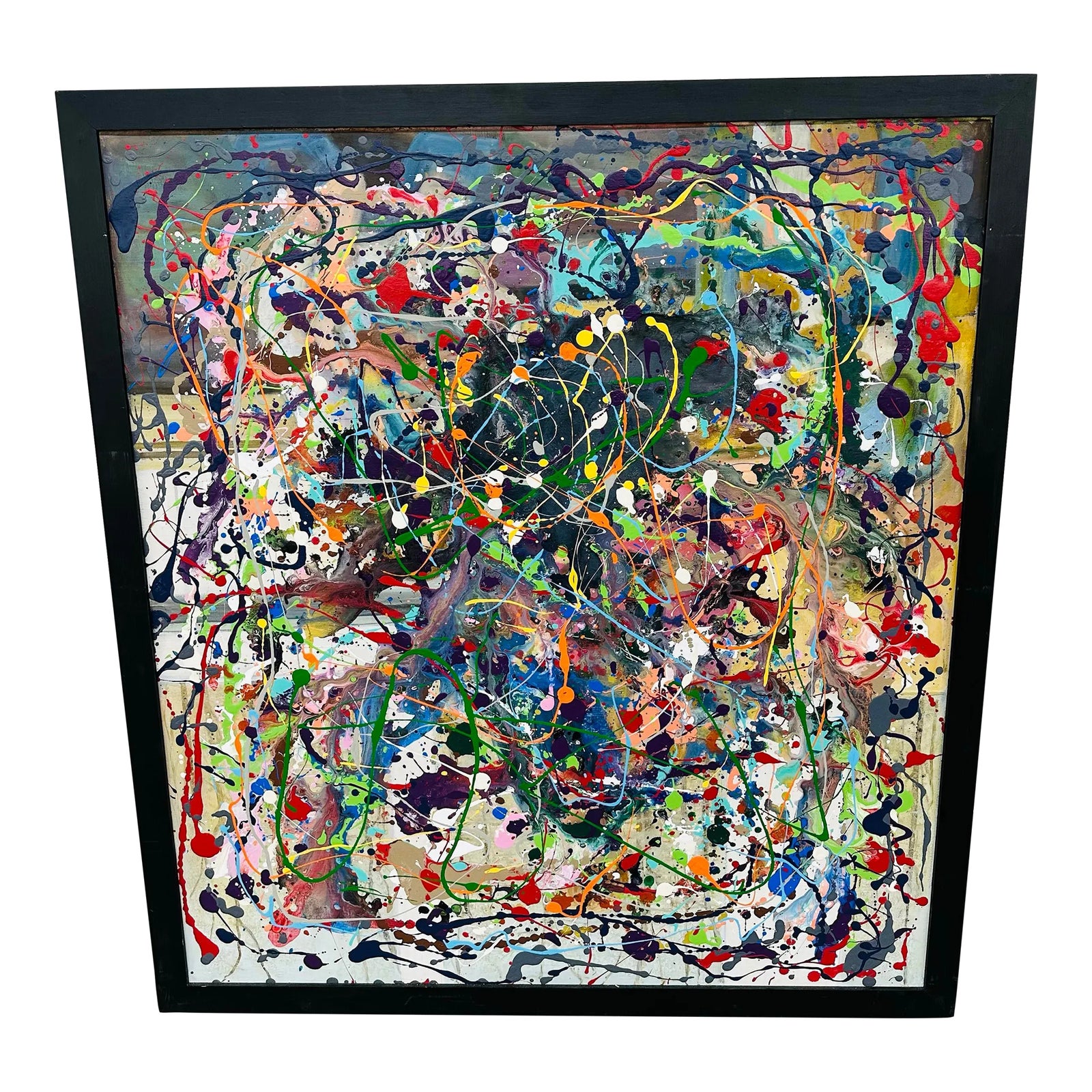 Modern Abstract Splatter Painting Signed Mullin | Chairish