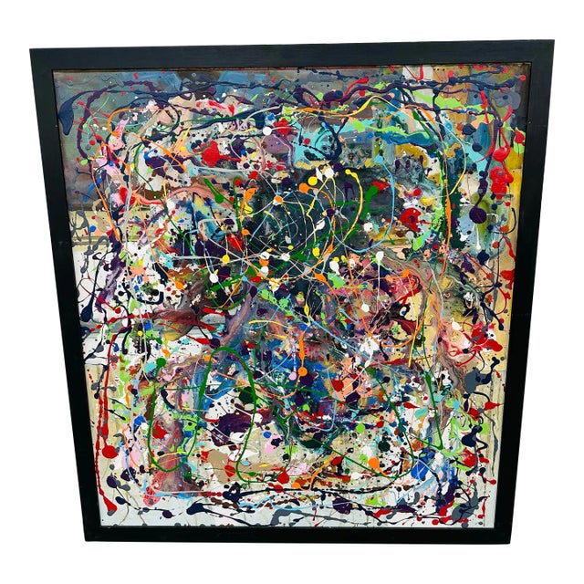 Modern Abstract Splatter Painting Signed Mullin | Chairish