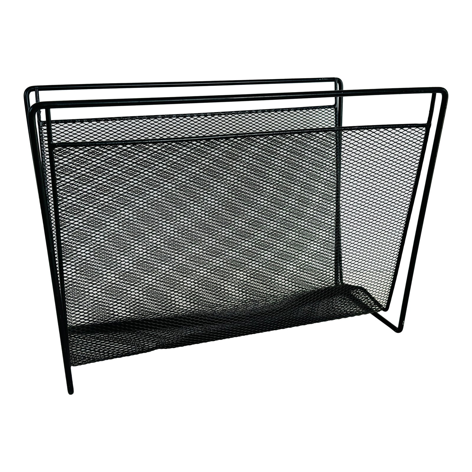 Vintage 1980s Black Metal Mesh Magazine Rack | Chairish