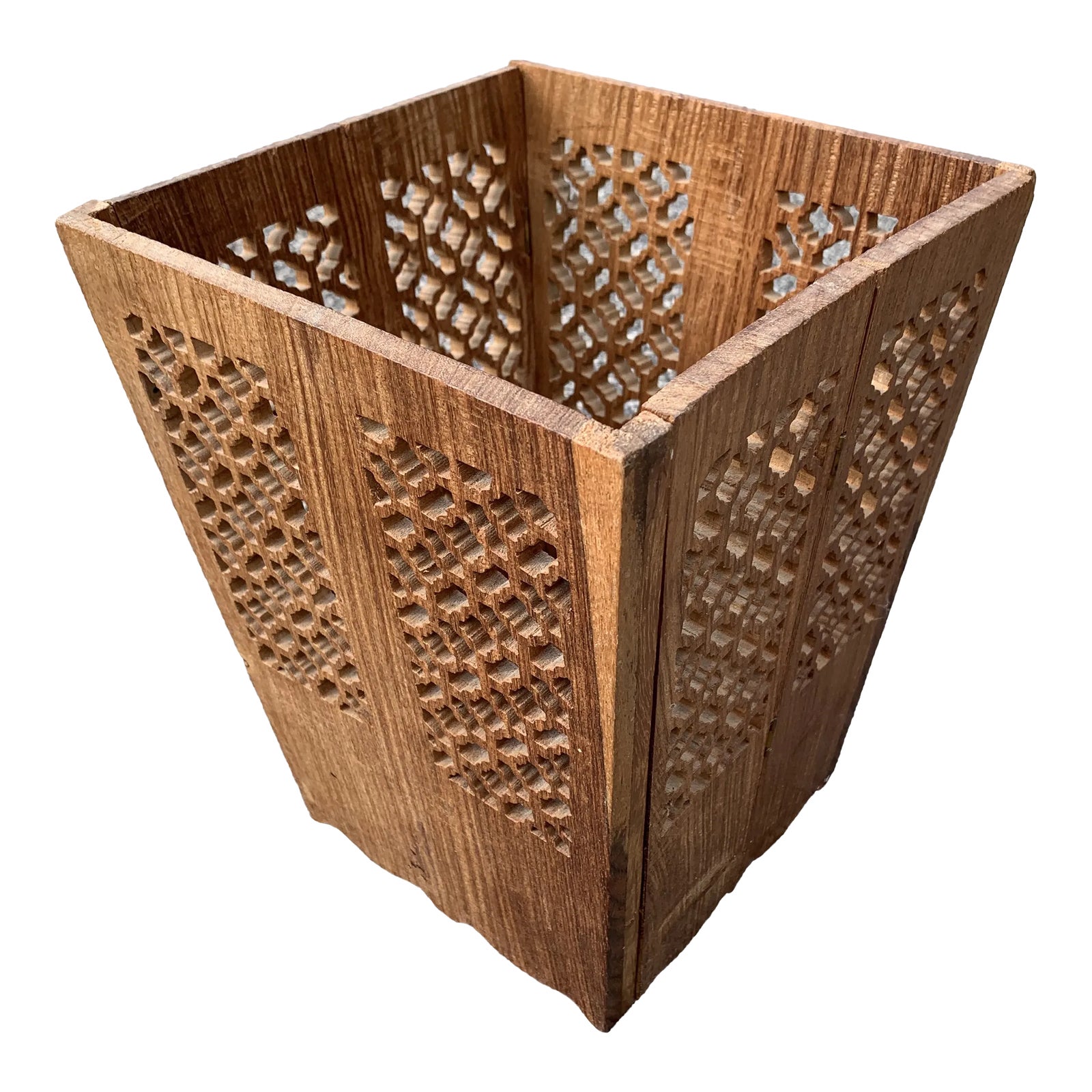 Vintage Asian Wooden Carved Jali Foldable Cachepot /Planter Box | Chairish