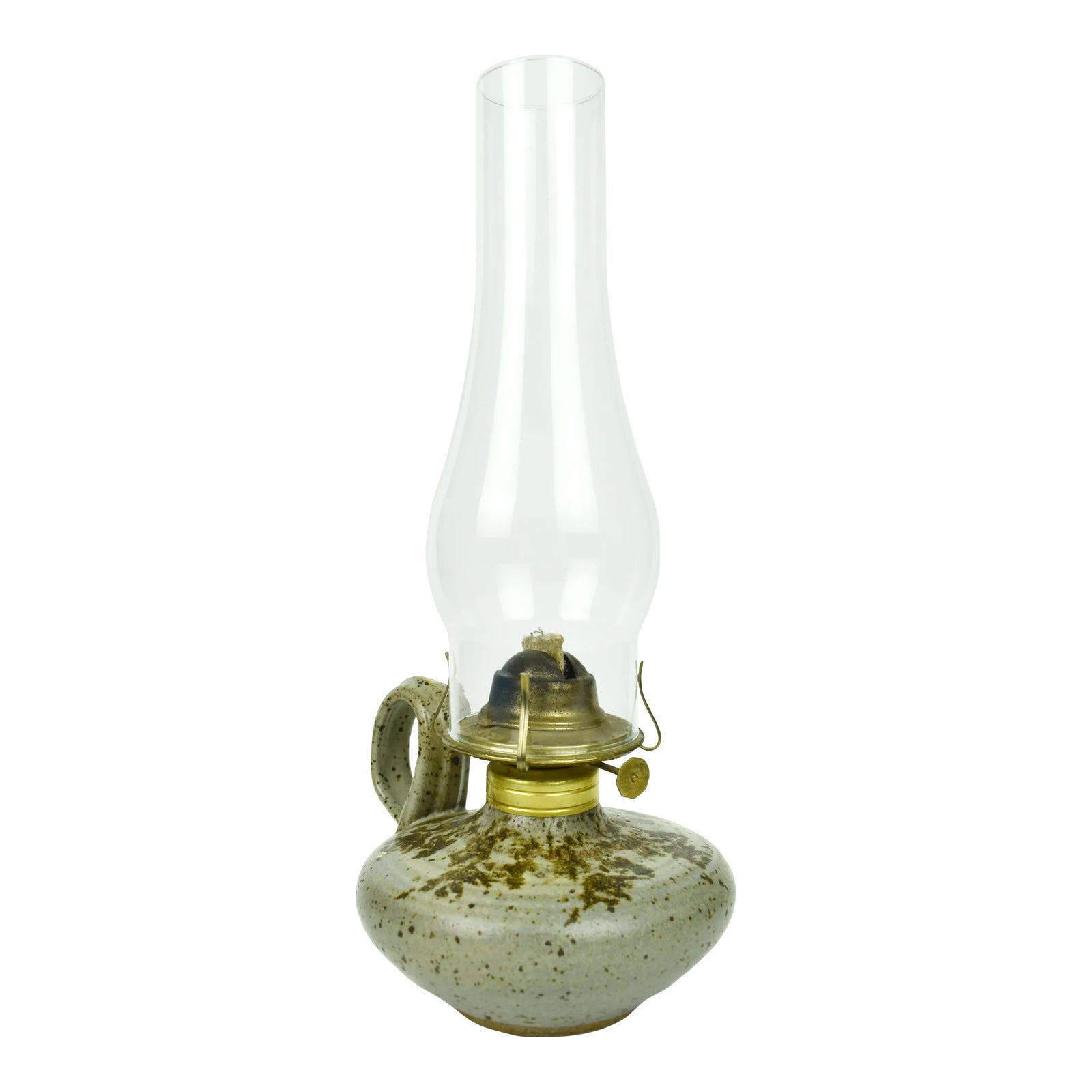 Late 20th Century Handmade Oil Lamp Pottery With Glass Shade by Conti ...
