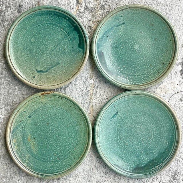 Vintage Boho Studio Pottery Plates- Set of 8 | Chairish