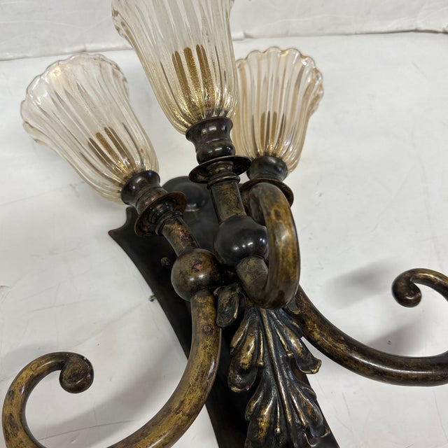 Lightspann Lighting Custom Antiqued Brass + Gold Flecked Glass Shade ...
