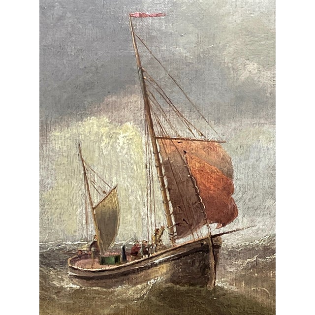 Traditional British 19th Century Oil Painting Fishing Boat Rough Choppy Seas by Henry Moore Ra ...
