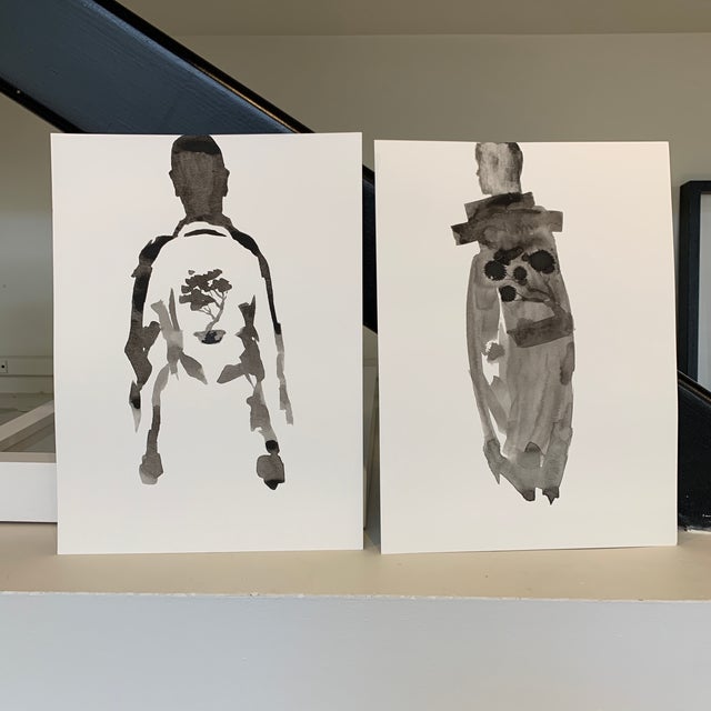 Contemporary Minimalist Figurative Paintings on Paper by Jo Baskerville ...