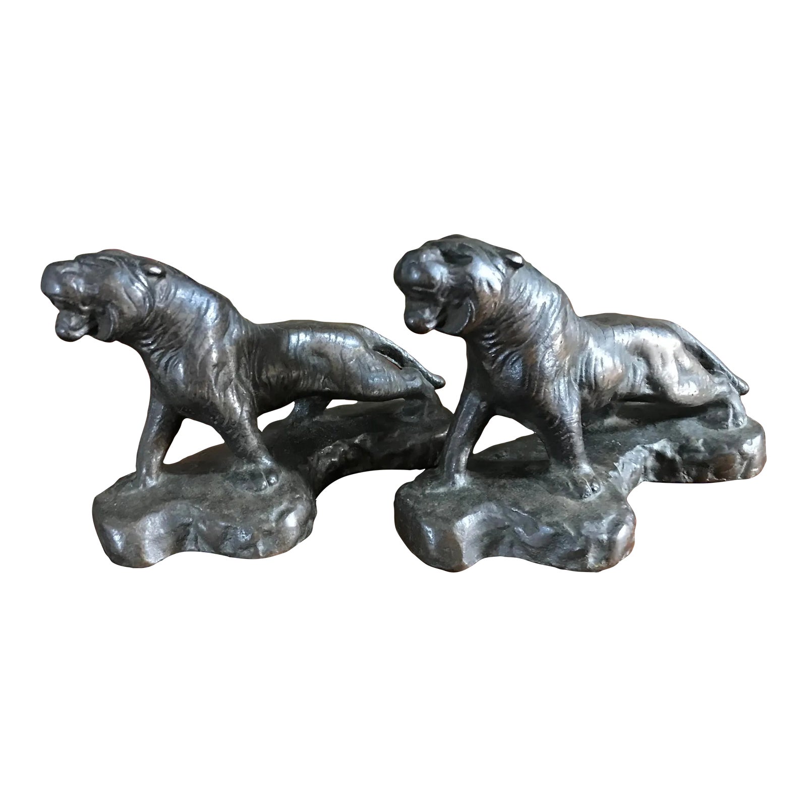 1920s Bronze Tiger Armor Bronze Company Aged Patina Bookends - Set of 2 ...