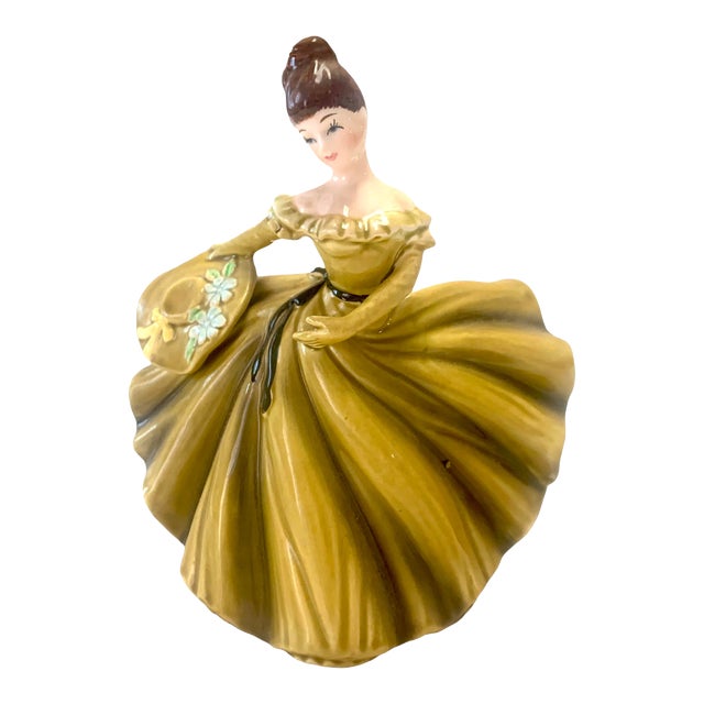 Late 20th Century Lefton Victorian Lady Mustard Yellow Dress Porcelain ...