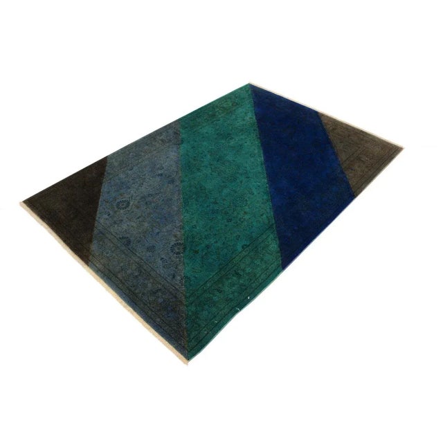 Boho Chic Overdyed Color Reform Blue/Green Area Rug - 4'1 X 6'0 | Chairish