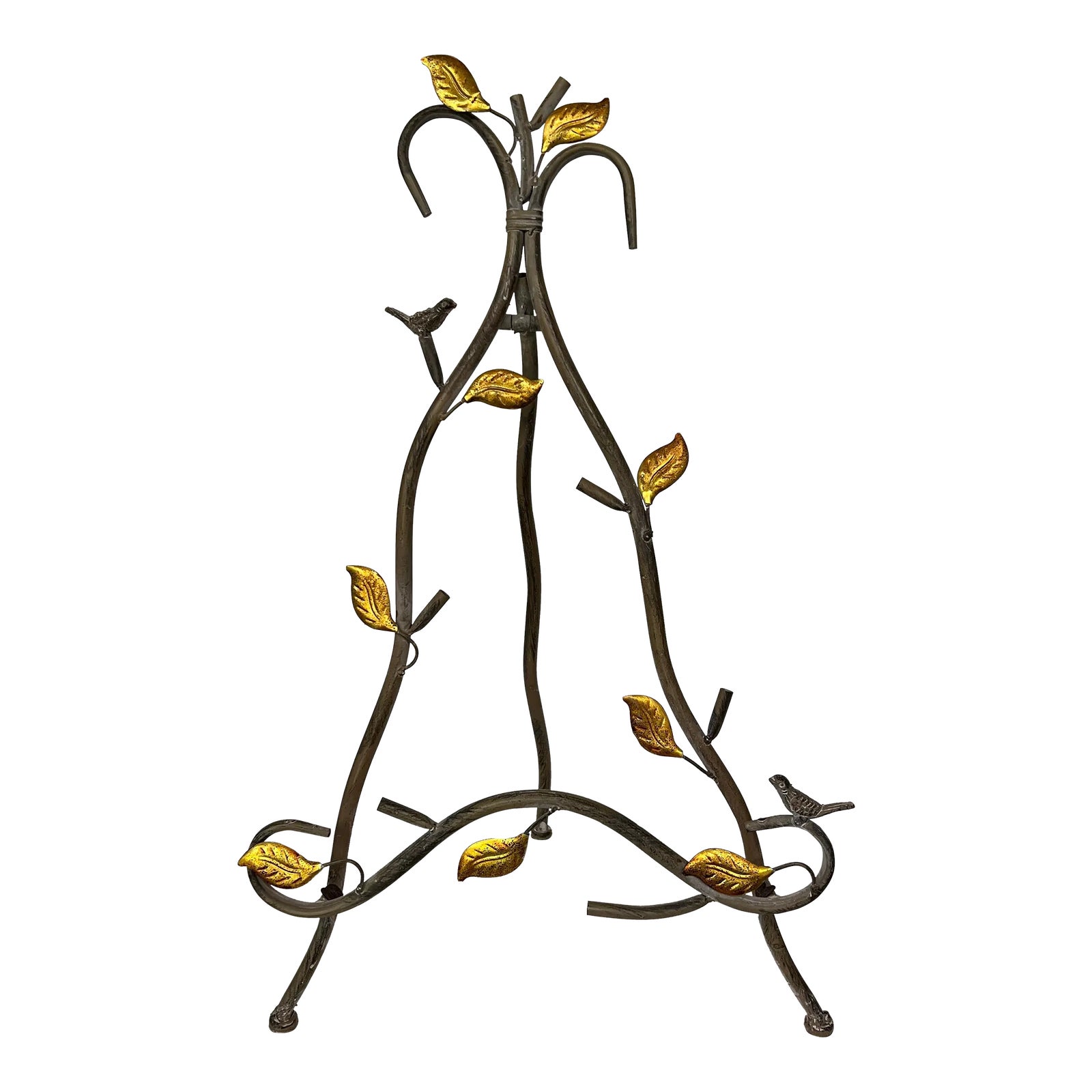 Vintage Metal Aged Finish Tree Branch Easel W/ Birds and Gilt Leaves ...