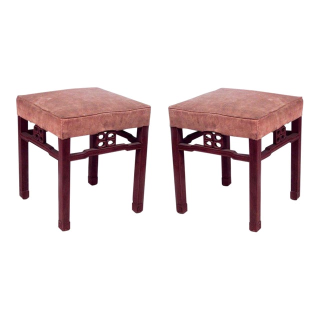 Vintage Mid Century Asian Chinese Style Square Teak Benches- a Pair ...