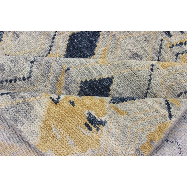 Hand Knotted Wool Modern Rug With Diamond Design in Yellow and Blue ...