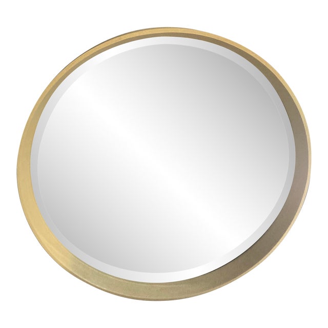 Contemporary Made Goods Off-White Faux Shagreen Round Mirror | Chairish