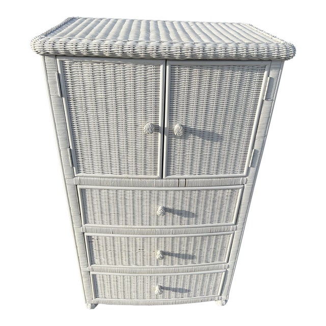 1970s Vintage Quality Henry Link Style White Wicker 3 Drawer Storage ...