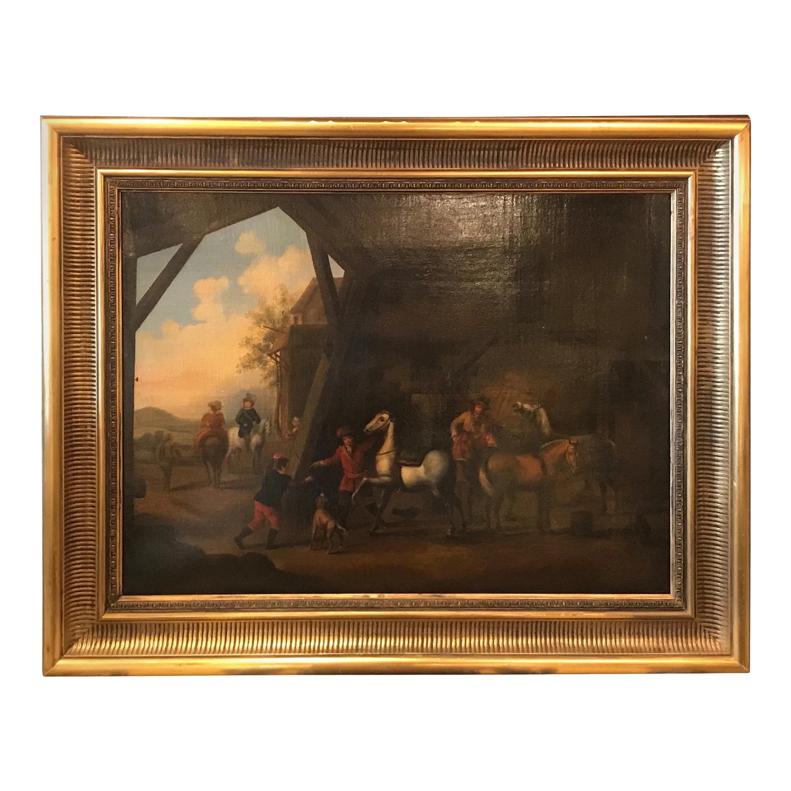 Oil on Canvas, Dutch Barn Interior, 18th Century | Chairish