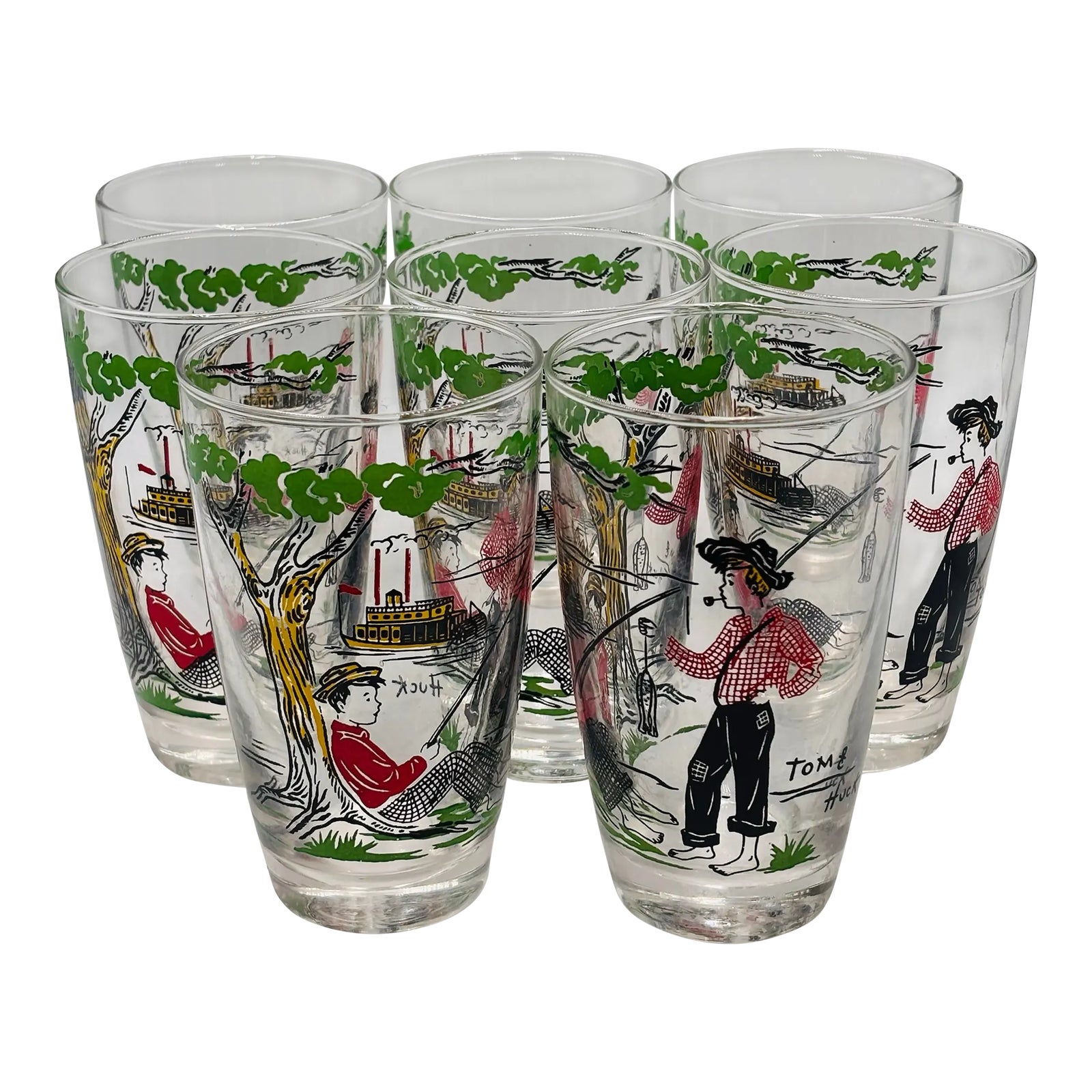 1950s Vintage Libbey Glass Co. Tom & Huck Finn Drinking Glasses - Set ...