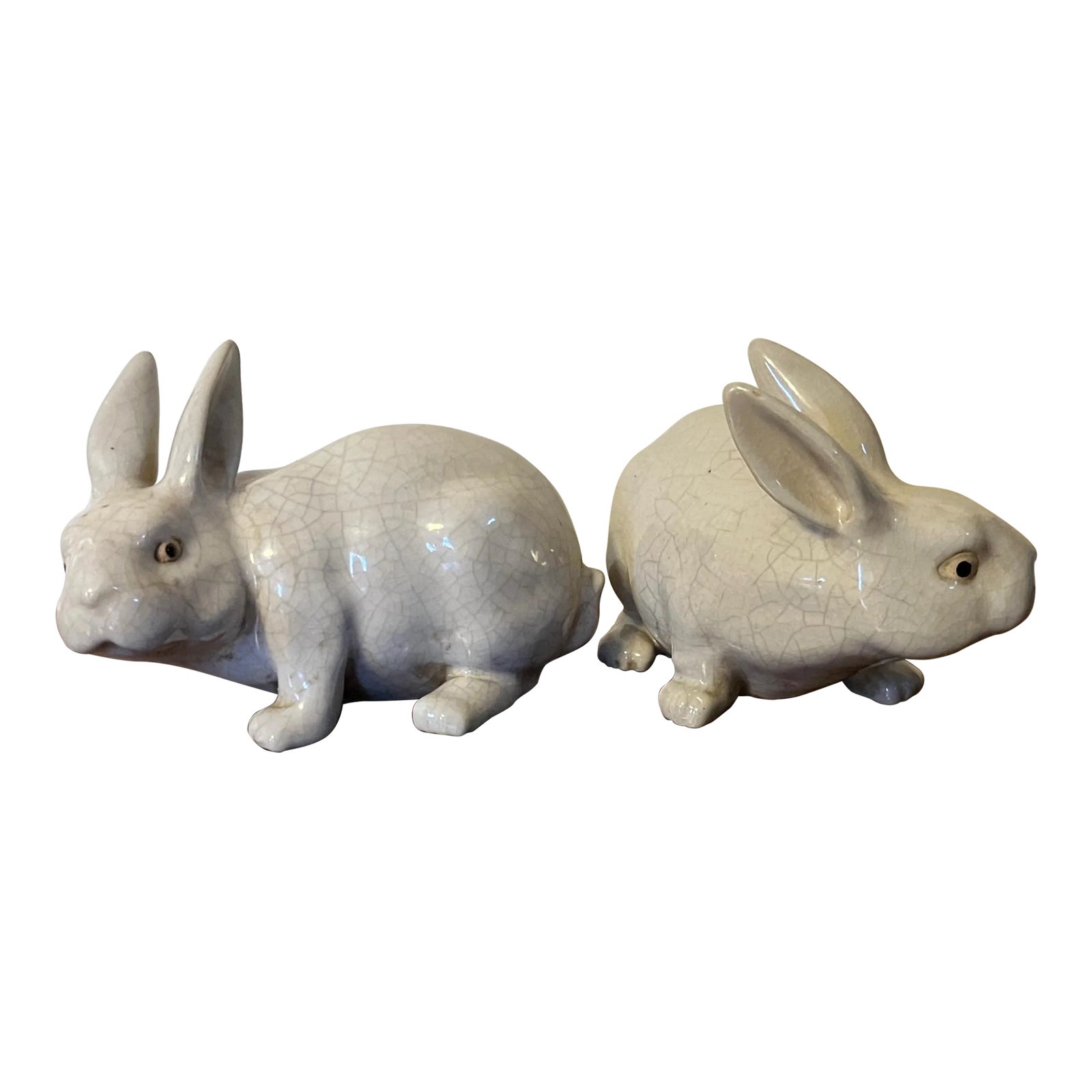 Antique Early 20th Century French Crackle Glaze Art Pottery Figures of ...