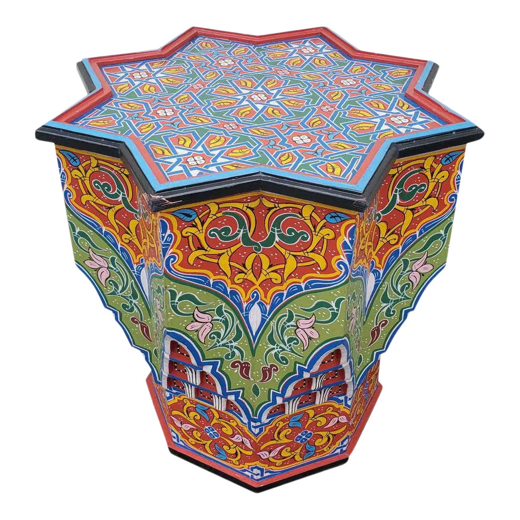 Moroccan Multi-Color Painted and Carved Star Table | Chairish