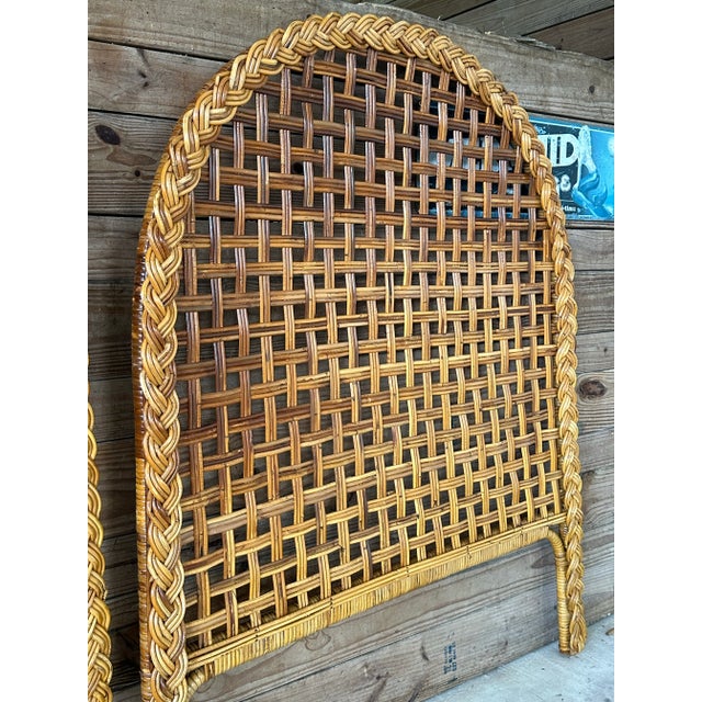 Vintage Coastal Boho Large Braid Rattan Arched Twin Headboards-Pair ...
