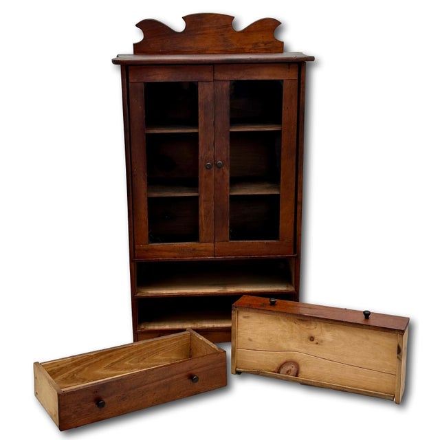 Unusual Early 1900s Antique American Miniature Size Wood & Glass Front ...