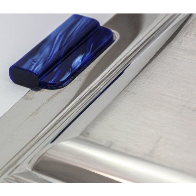 French Art Deco Jean Couzon Stainless Serving Tray With Marbled Blue ...