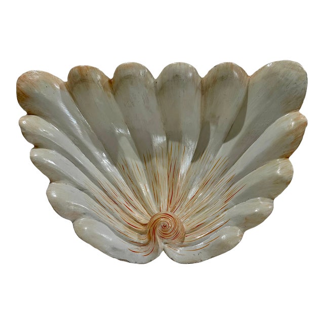 Large 1990s Wooden Hand Painted Decorative Clamshell | Chairish