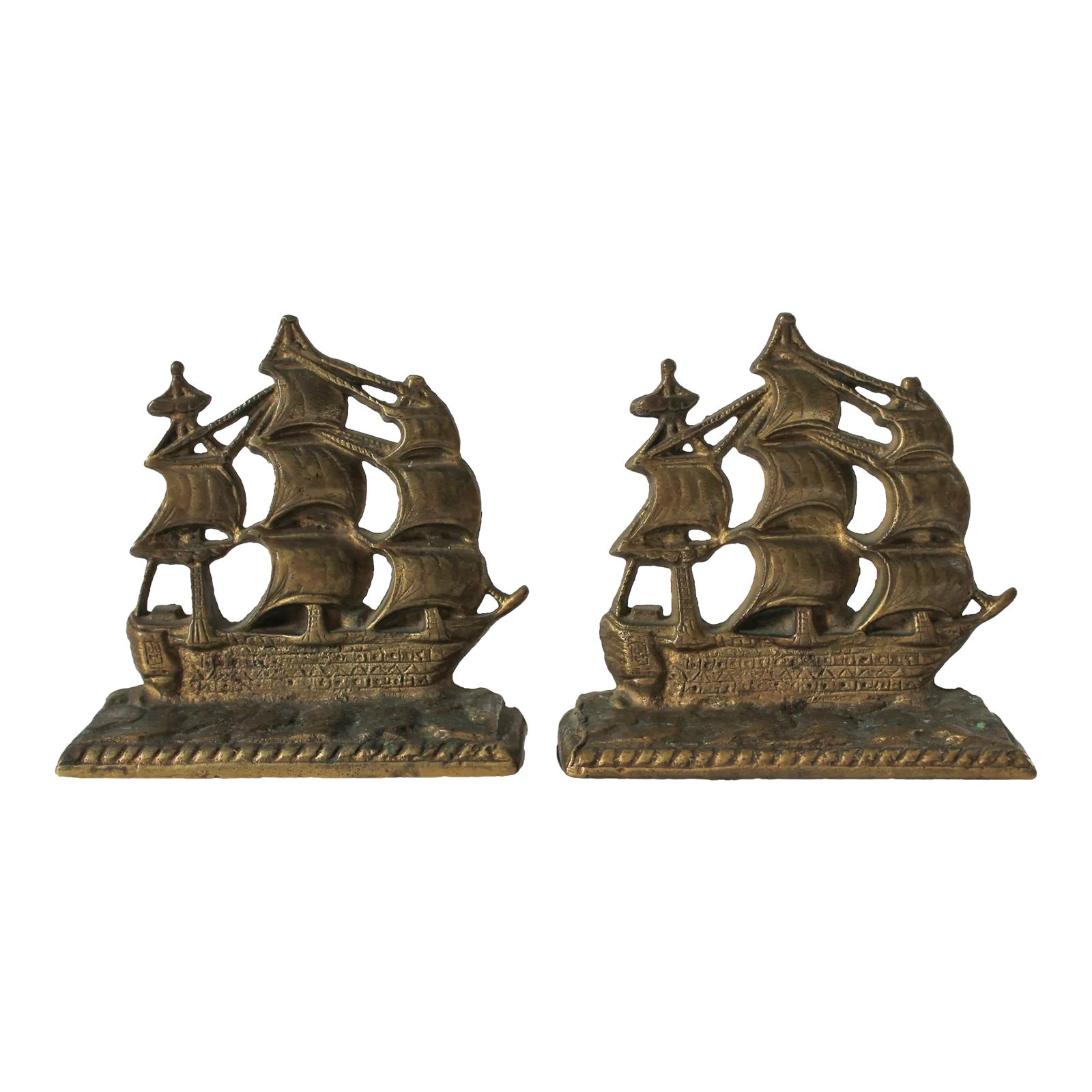 Vintage Brass Ship Bookends - a Pair | Chairish