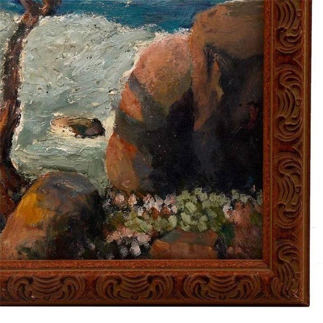 1950s S. C. Yuan Oil Painting on Board Seascape With Cypress, Framed ...
