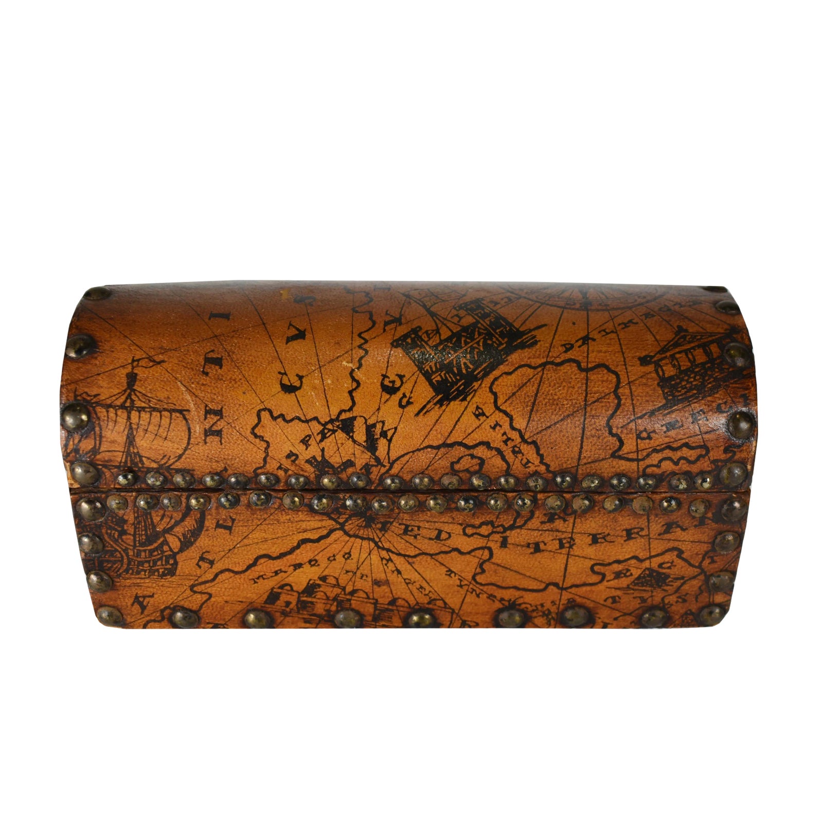 Vintage Handmade Wood Leather Treasure Map Chest Style Box | Chairish