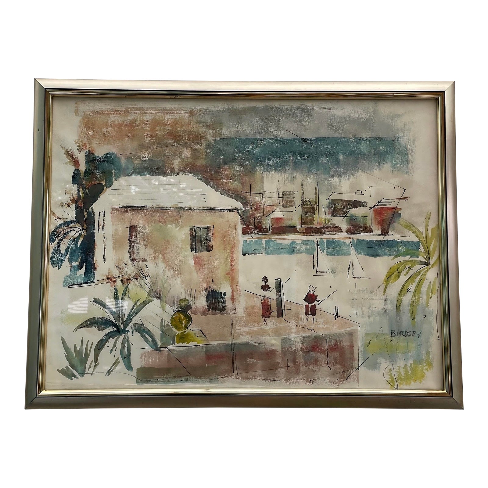 1960s Bermuda Bay by Alfred Birdsey, Bermudan Watercolorist, Mid ...