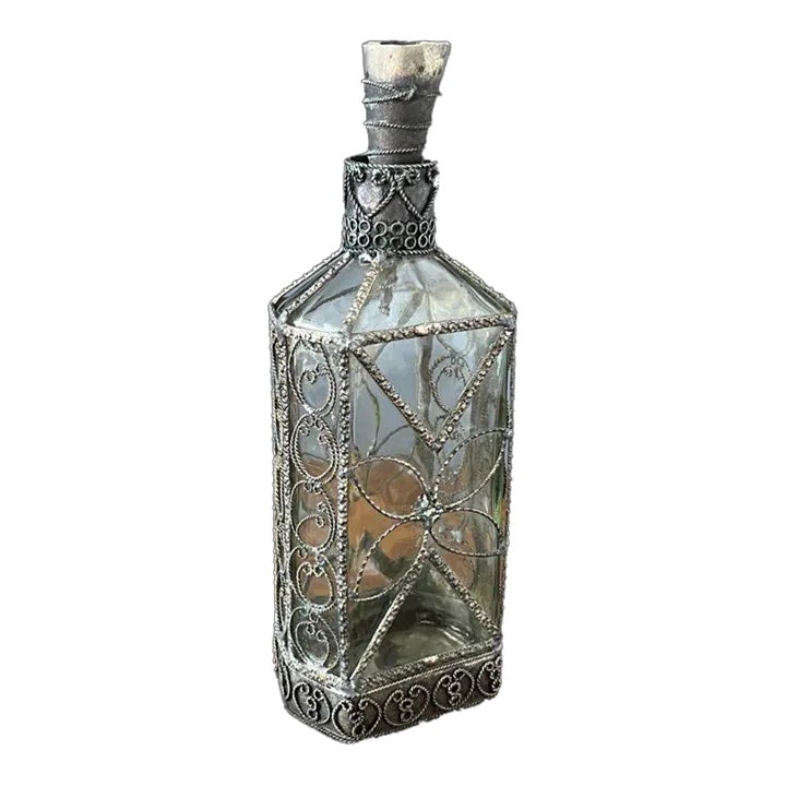 Antique Filigree Wire Overlay Decanter Bottle | Chairish