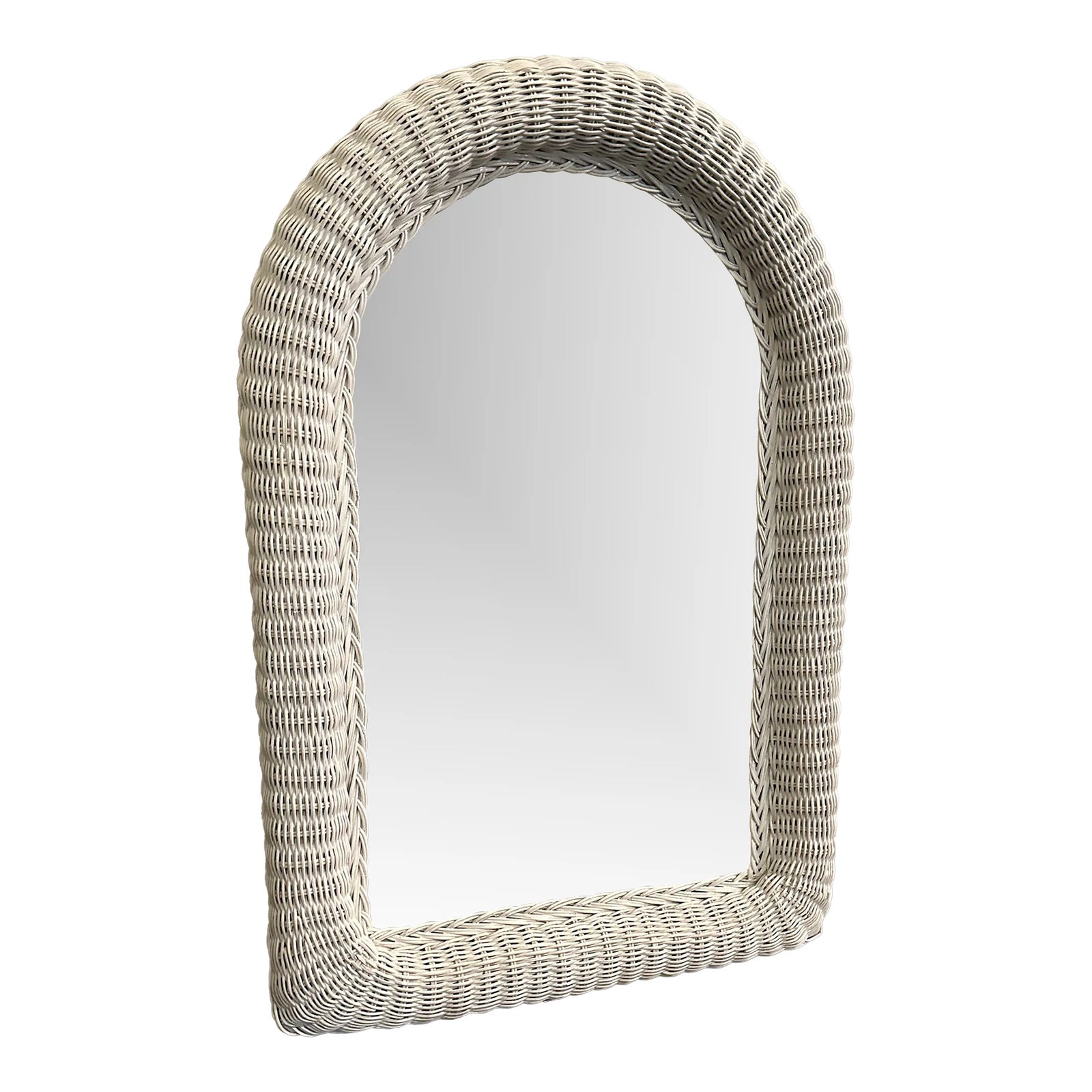 Vintage White Wicker Wall Mirror | Chairish