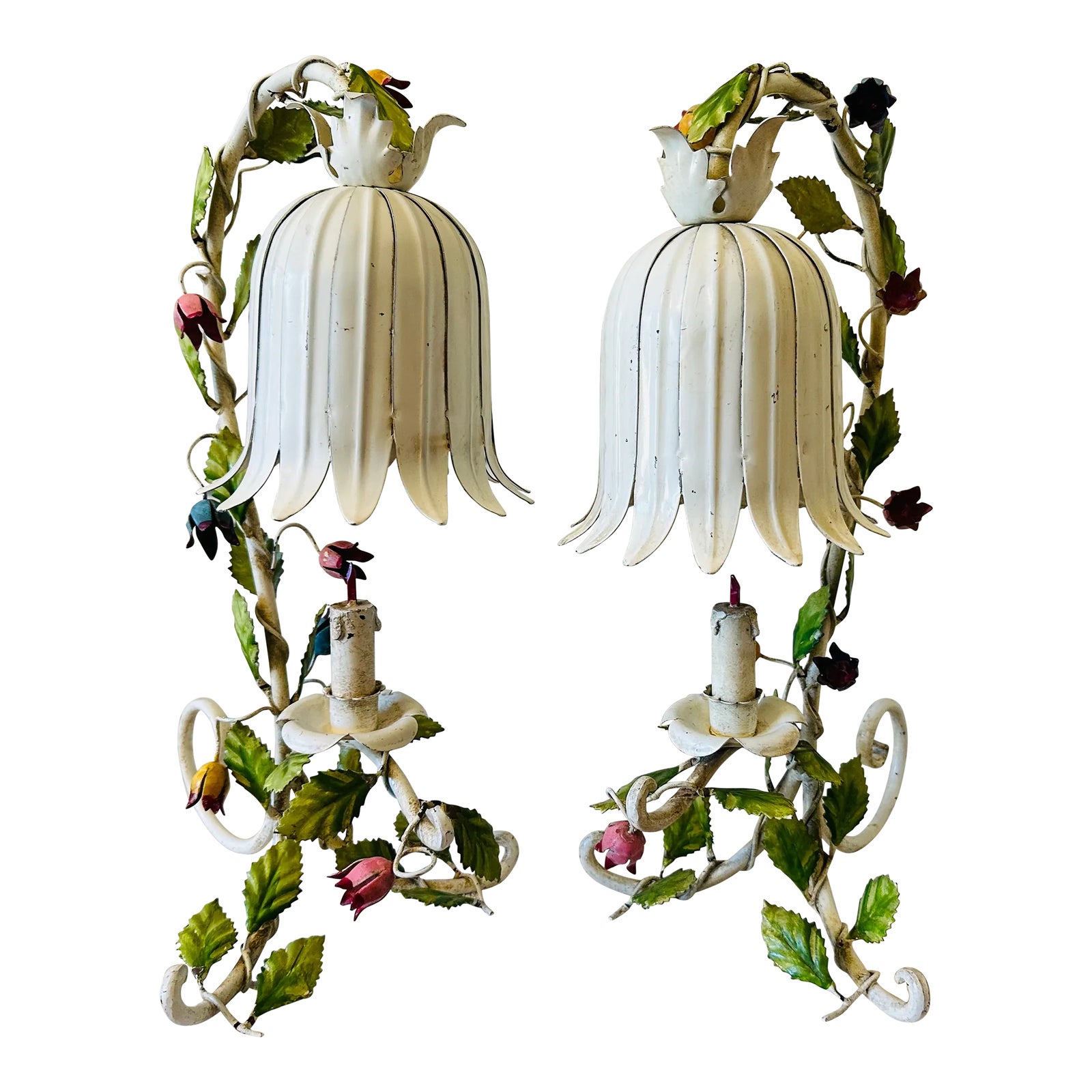 Italian Tole Metal Flower Table Lamps Metal Tulip Shades- a Pair | Chairish