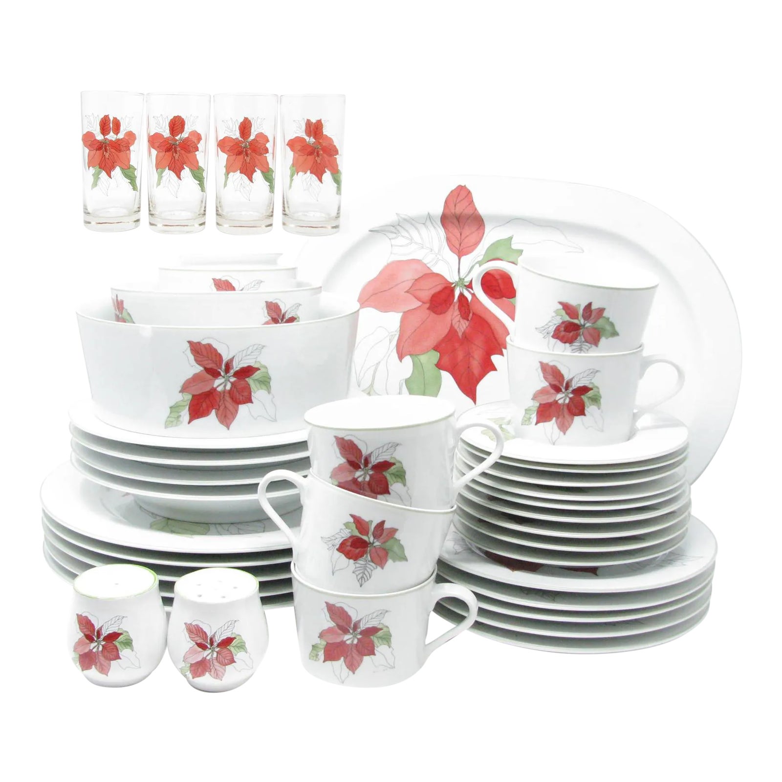 Vintage Block Poinsettia Dinnerware Set Designed by Mary Lou Goertzen ...